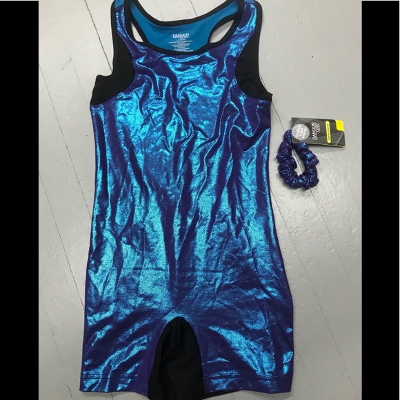 Danskin | Costumes | Shiny Blue One Piece Gymnastics Leotard Scrunci ...